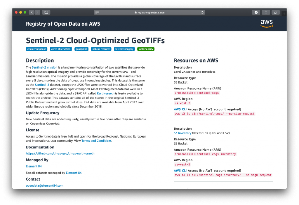 Sentinel 2 Cloud Optimized Geotiffs Now Available On Aws Registry Of Open Data • Element 84